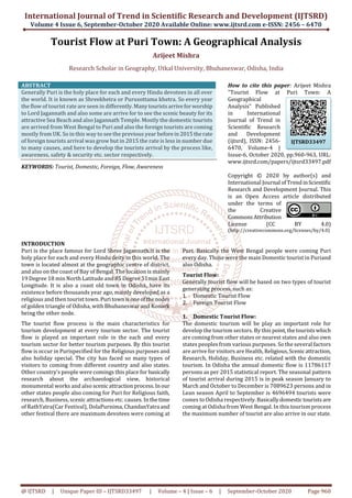 Tourist Flow at Puri Town A Geographical Analysis | PDF