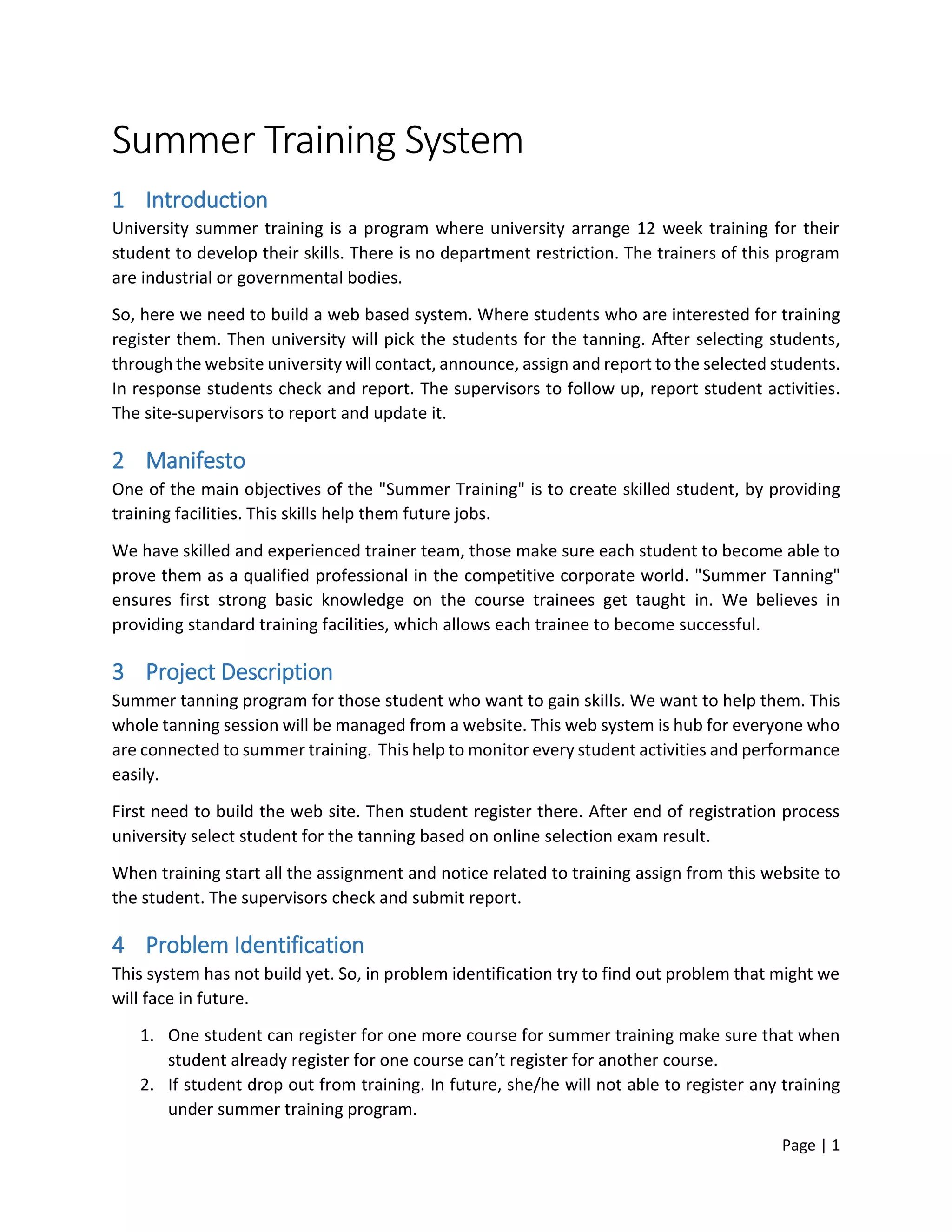 System Analysis & Design Report on Summer Training System | PDF
