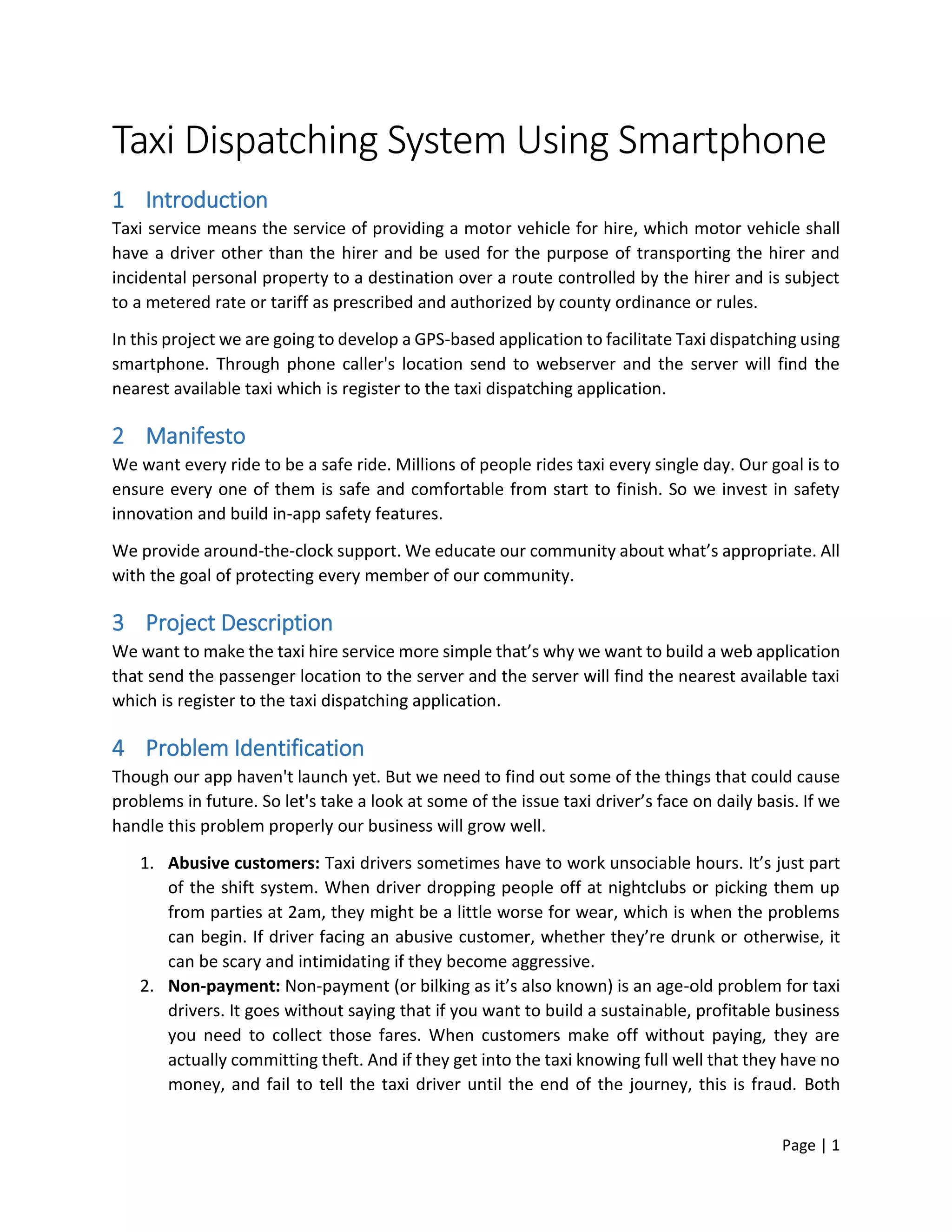 System Analysis & Design Report on Taxi Dispatching System using Smartphone | PDF