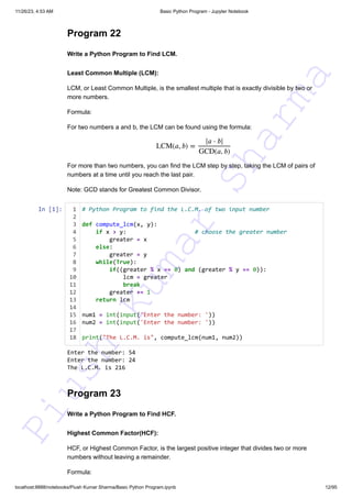 140+ Basic Python Programs This resource can assist you in preparing for your interview | PDF