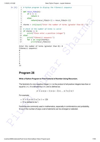 140+ Basic Python Programs This resource can assist you in preparing for your interview | PDF