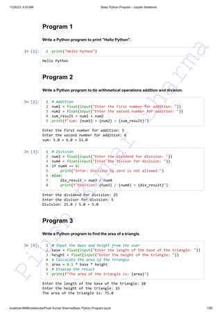 140+ Basic Python Programs This resource can assist you in preparing for your interview | PDF