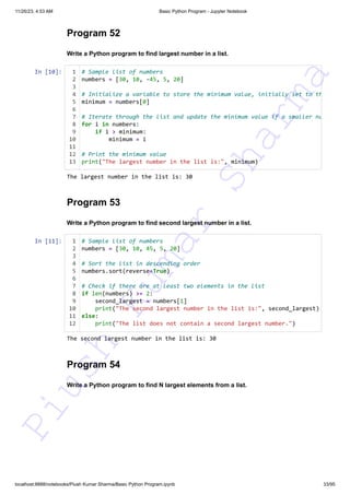 140+ Basic Python Programs This resource can assist you in preparing for your interview | PDF