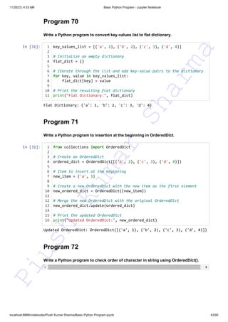 140+ Basic Python Programs This resource can assist you in preparing for your interview | PDF