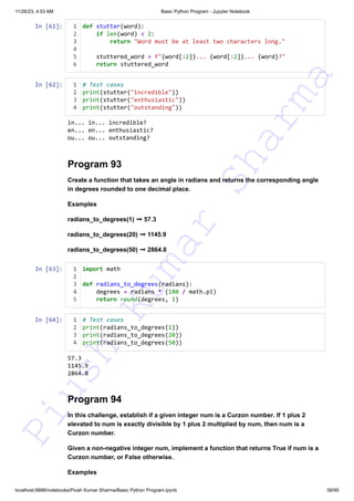 140+ Basic Python Programs This resource can assist you in preparing for your interview | PDF