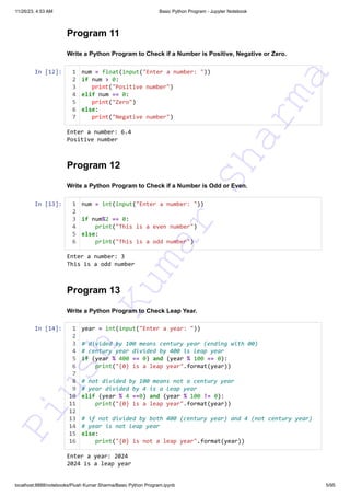 140+ Basic Python Programs This resource can assist you in preparing for your interview | PDF