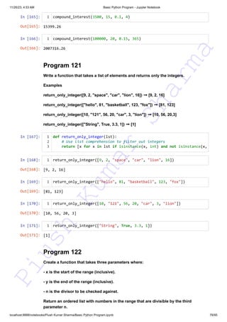 140+ Basic Python Programs This resource can assist you in preparing for your interview | PDF