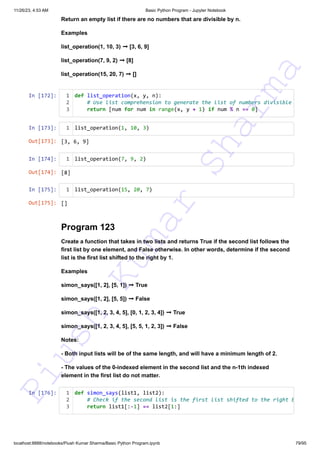140+ Basic Python Programs This resource can assist you in preparing for your interview | PDF