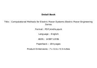 Computational Methods for Electric Power Systems Electric Power Engineering Series new