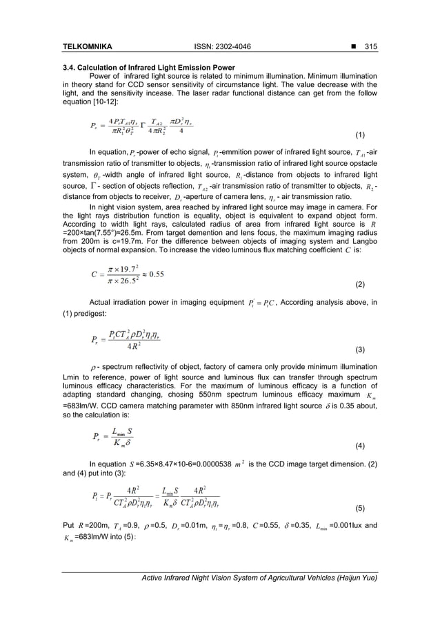 Active Infrared Night Vision System of Agricultural Vehicles | PDF