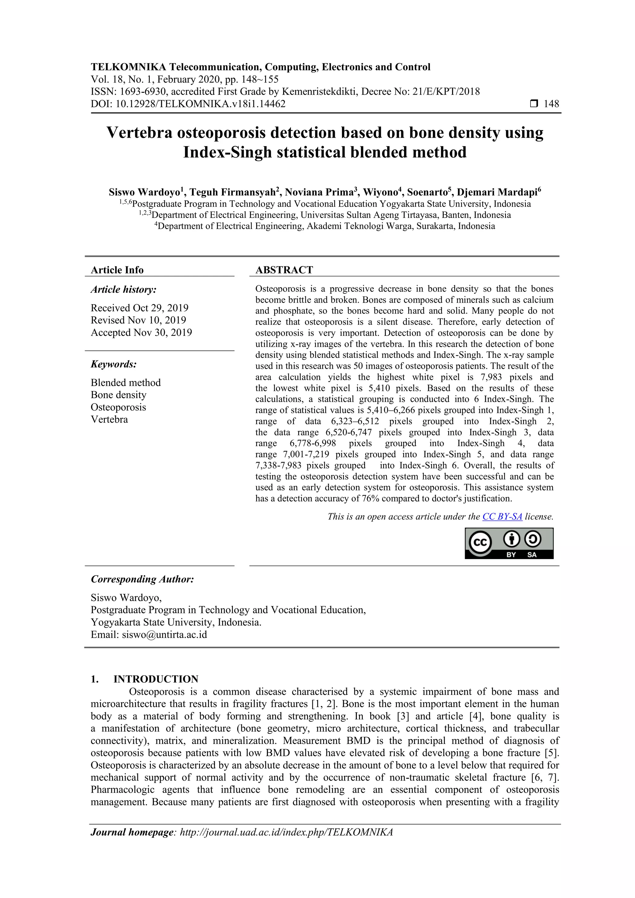 Vertebra Osteoporosis Detection Based On Bone Density Using Index Singh Statistical Blended