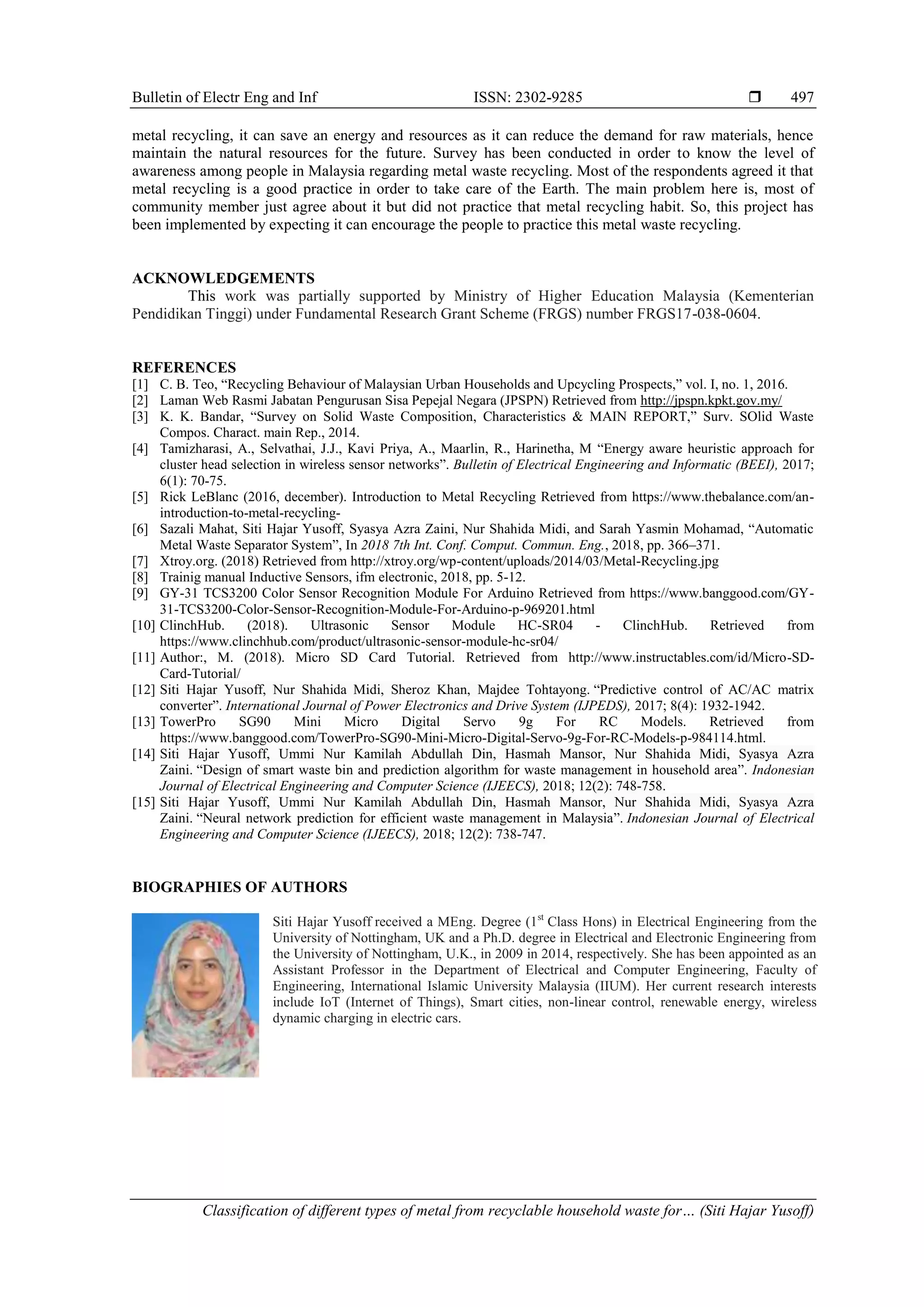 Classification of different types of metal from recyclable household ...