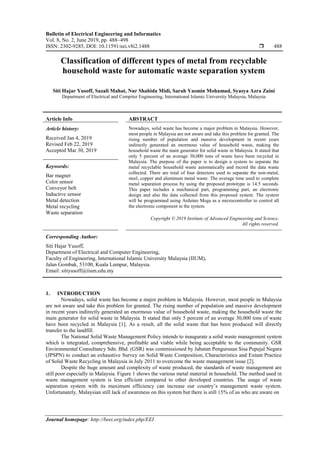 Classification of different types of metal from recyclable household ...