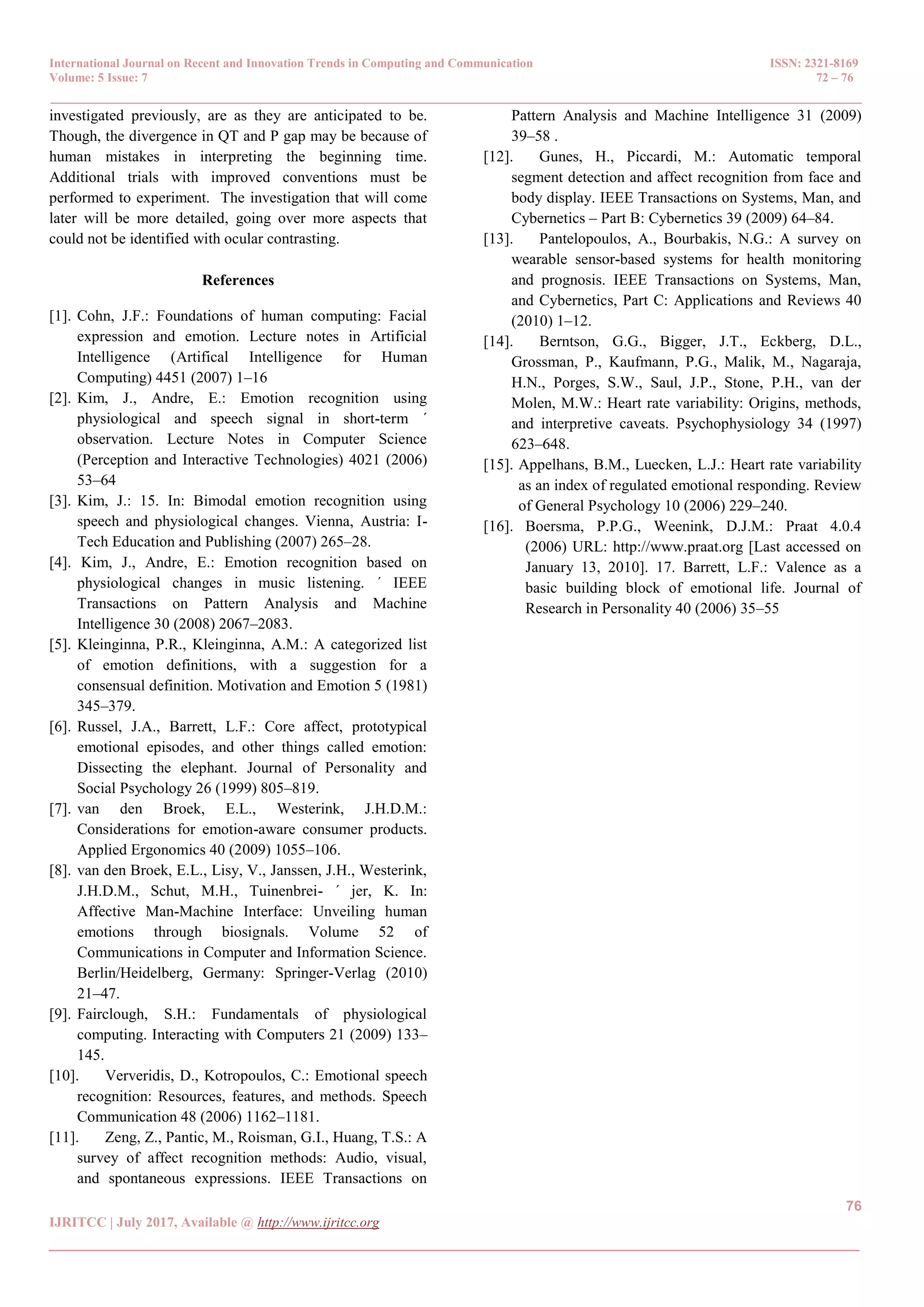 A Review of ECG signals for Human Emotion Detection | PDF