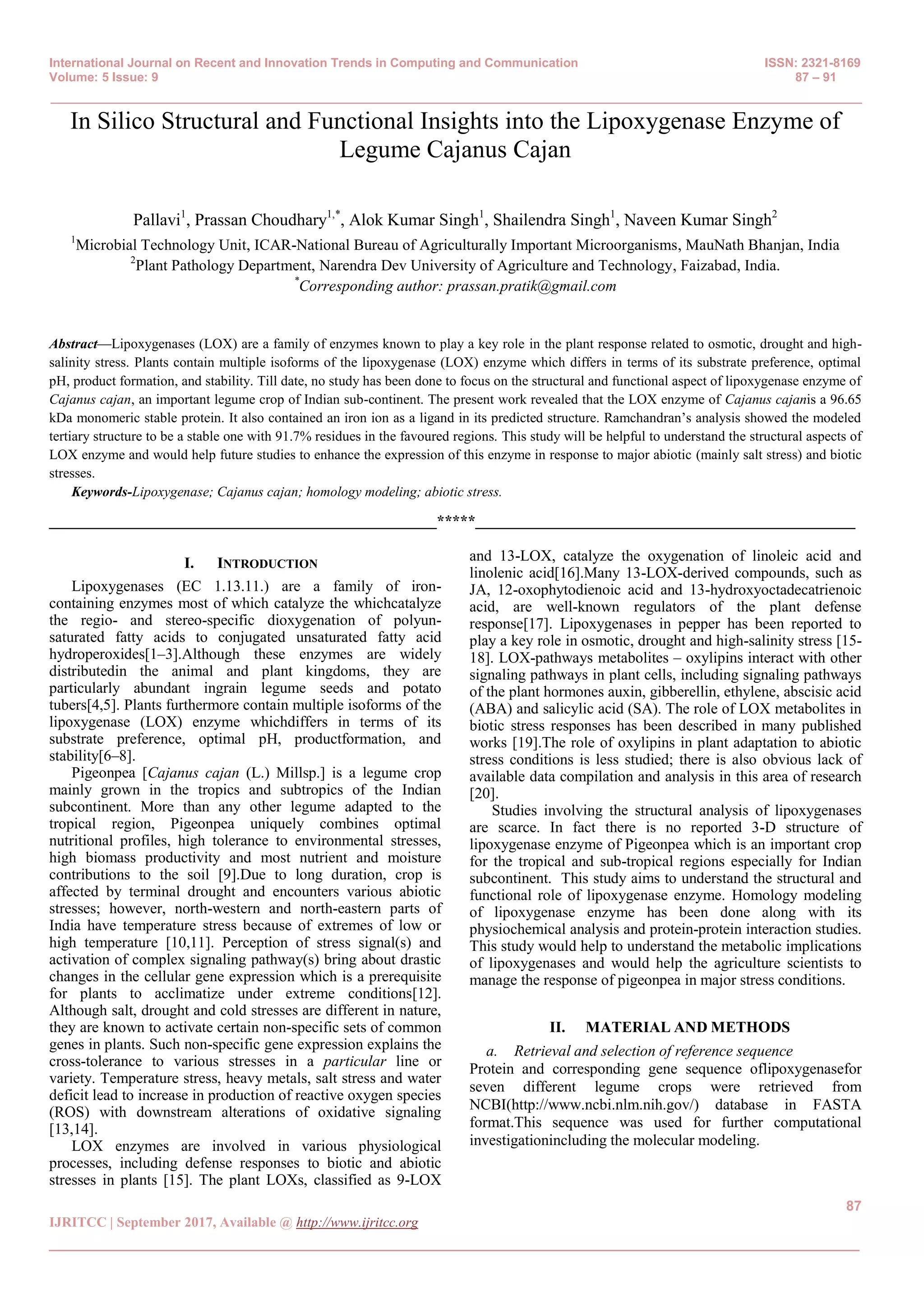 In Silico Structural and Functional Insights into the Lipoxygenase ...