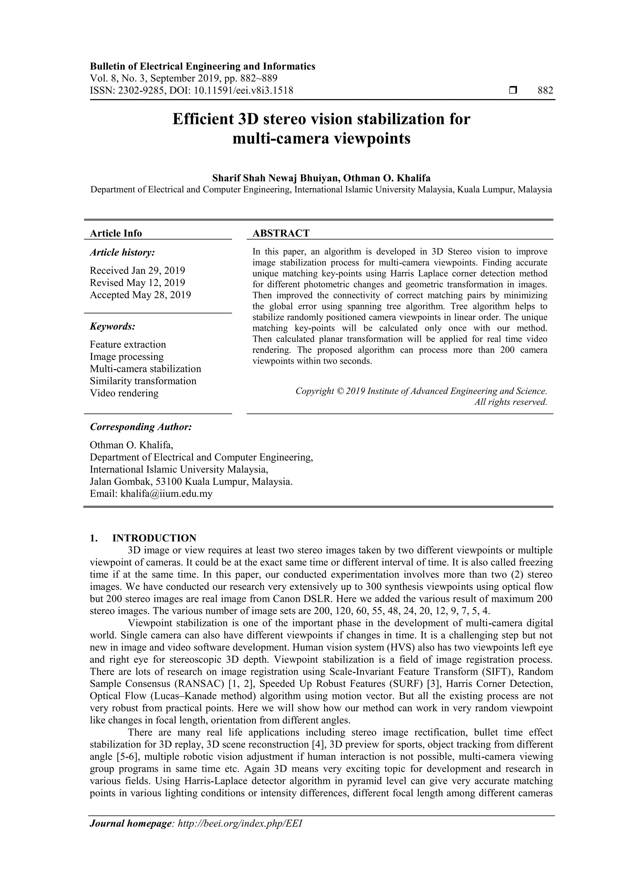 Efficient 3D stereo vision stabilization for multi-camera viewpoints | PDF