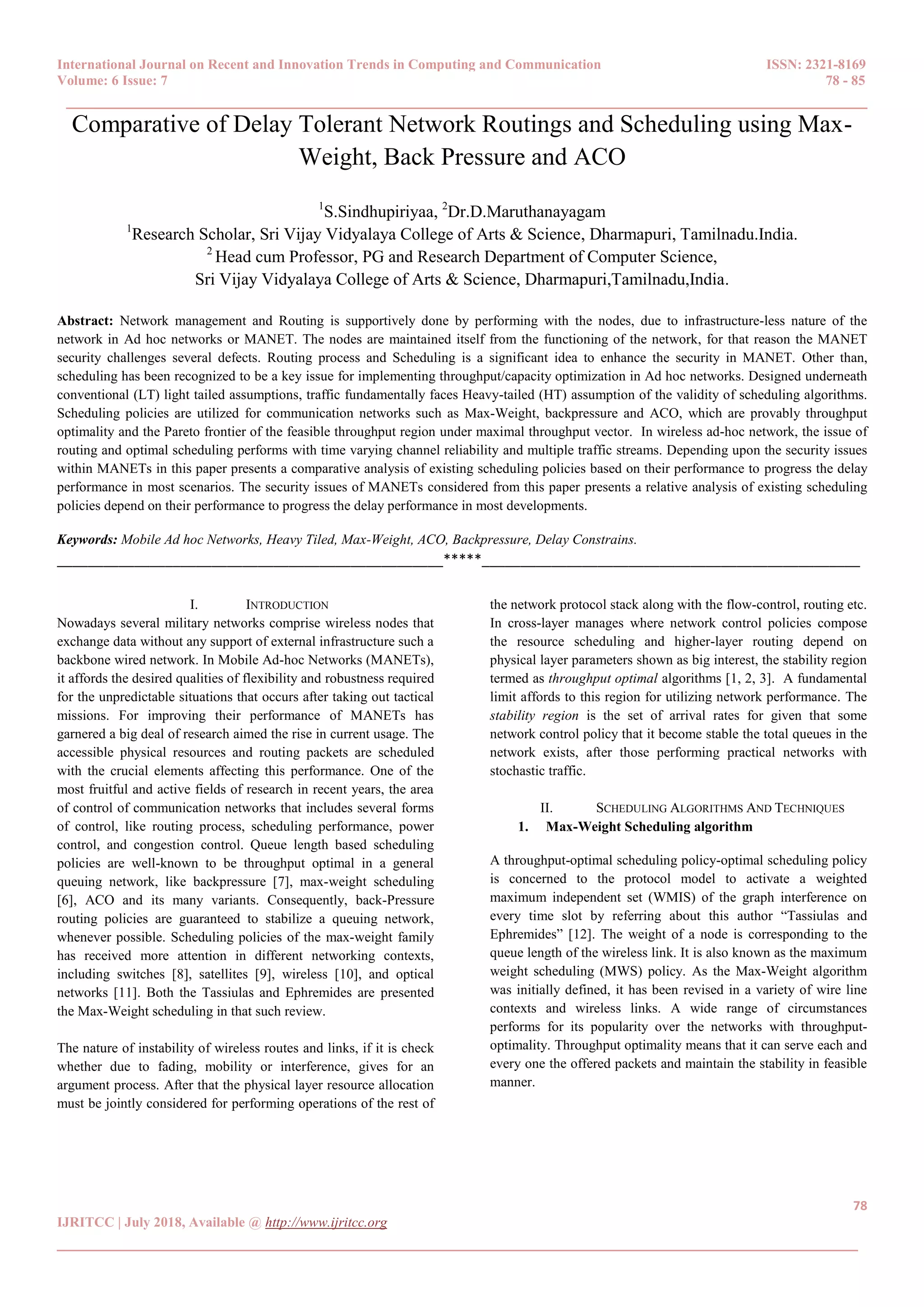 Comparative of Delay Tolerant Network Routings and Scheduling using Max-Weight, Back Pressure ...