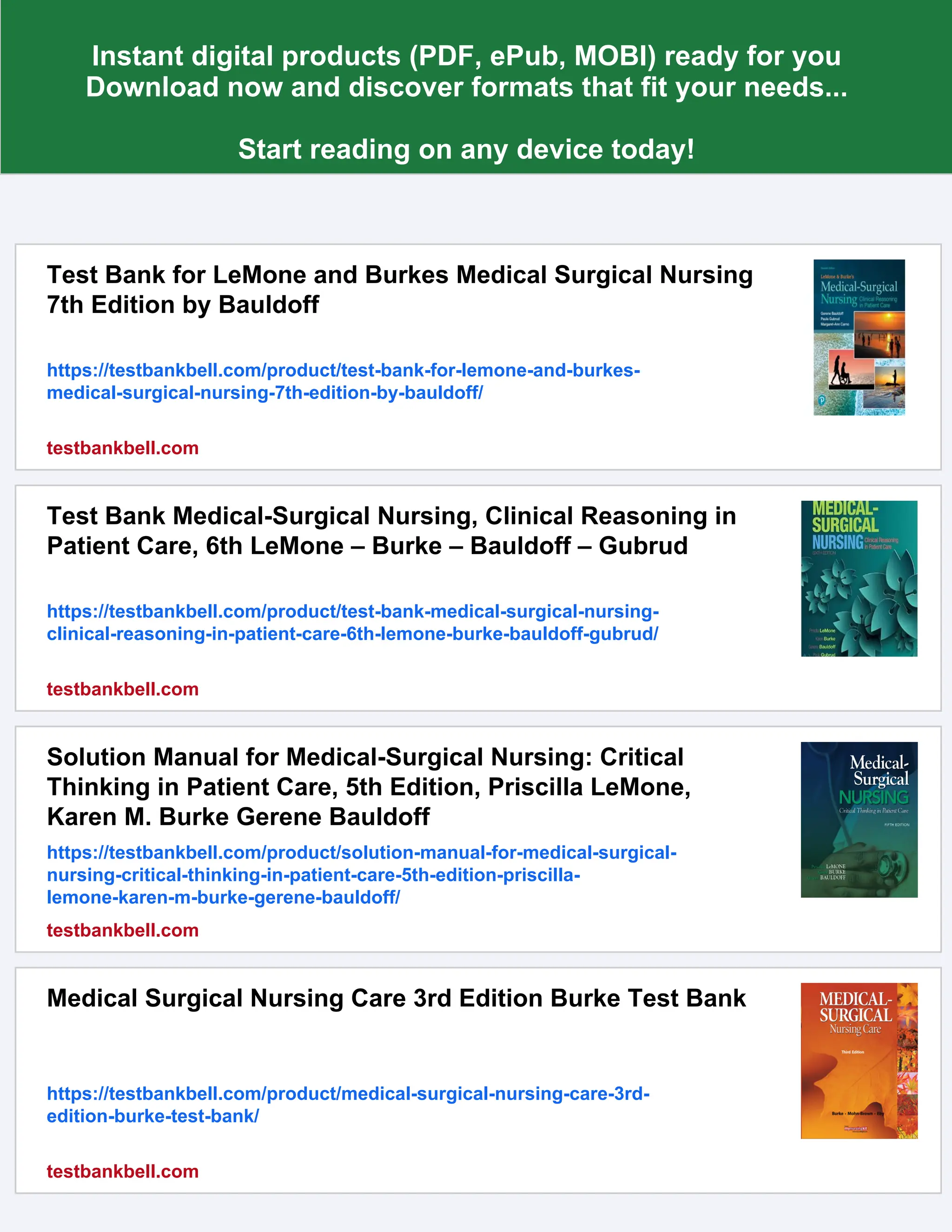 Test Bank for LeMone and Burke’s Medical-Surgical Nursing 7th by ...