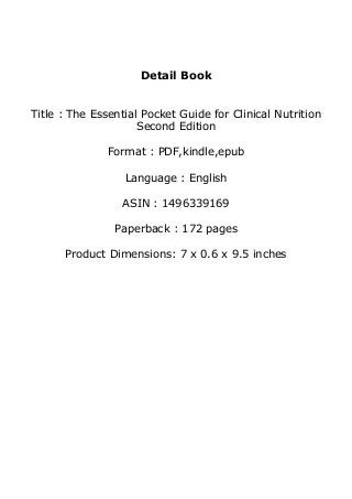 The Essential Pocket Guide for Clinical Nutrition Second Edition Perfect