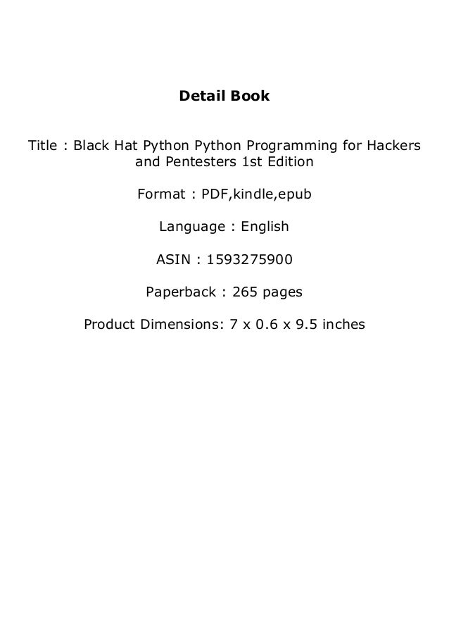 Black Hat Python Python Programming For Hackers And Pentesters 1st Edition Perfect 3325