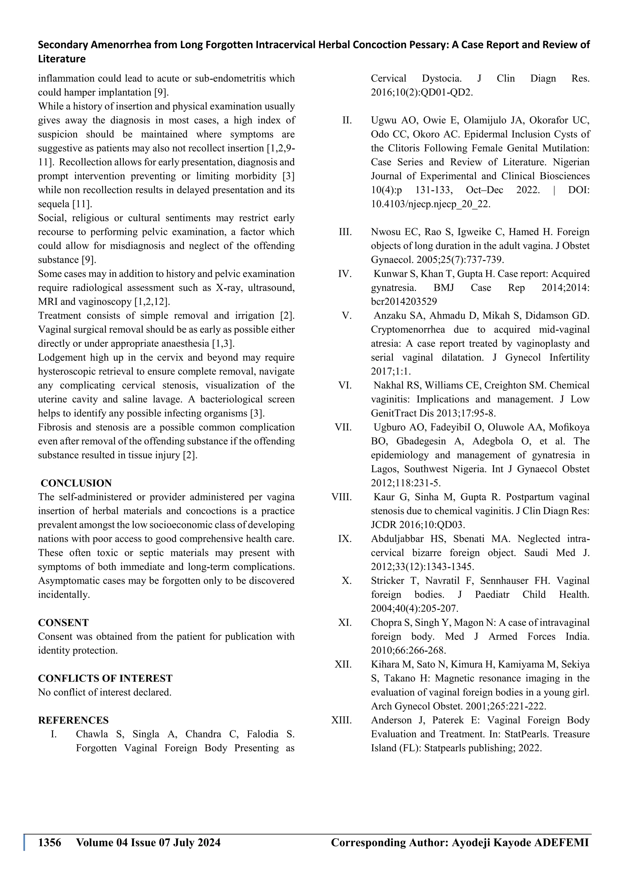 Secondary Amenorrhea from Long Forgotten Intracervical Herbal ...