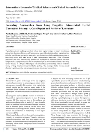 Secondary Amenorrhea from Long Forgotten Intracervical Herbal ...