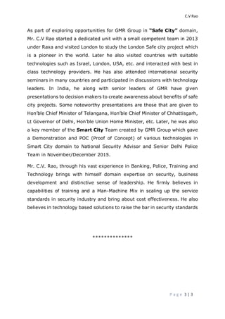 C.V Rao IPS (retd) Profile | PDF