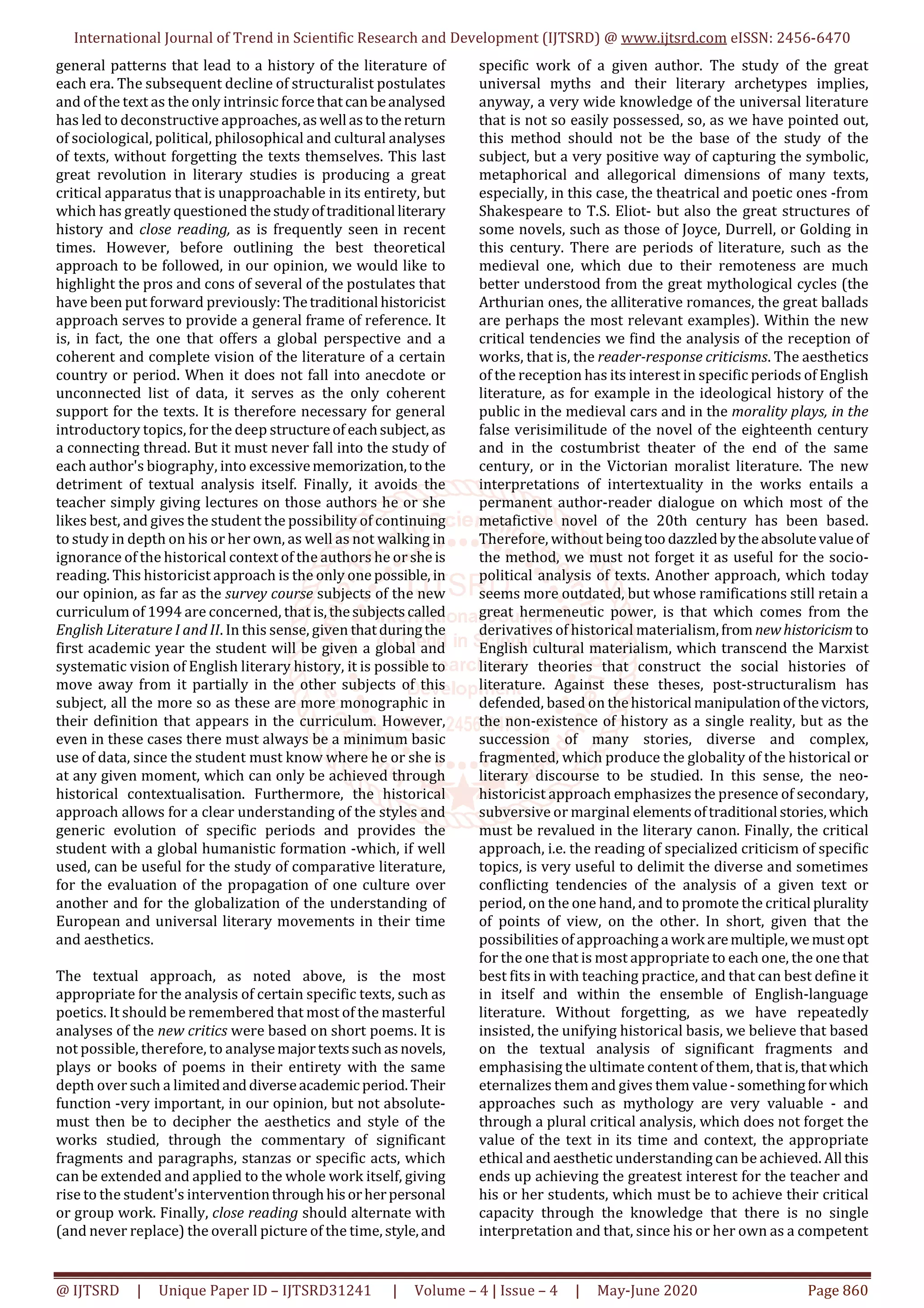 A Methodology for Teaching English Literature at University Level | PDF