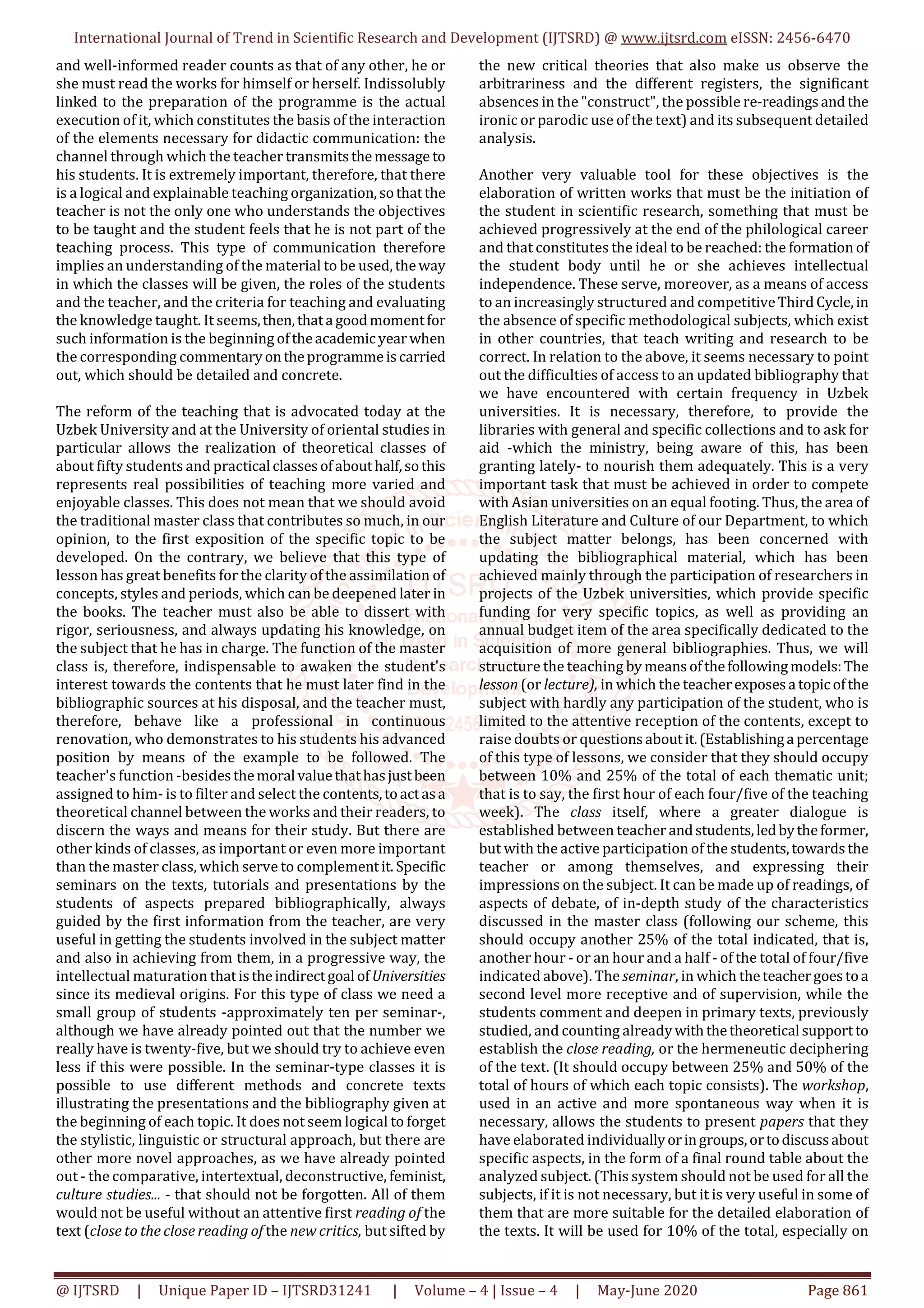 A Methodology for Teaching English Literature at University Level | PDF