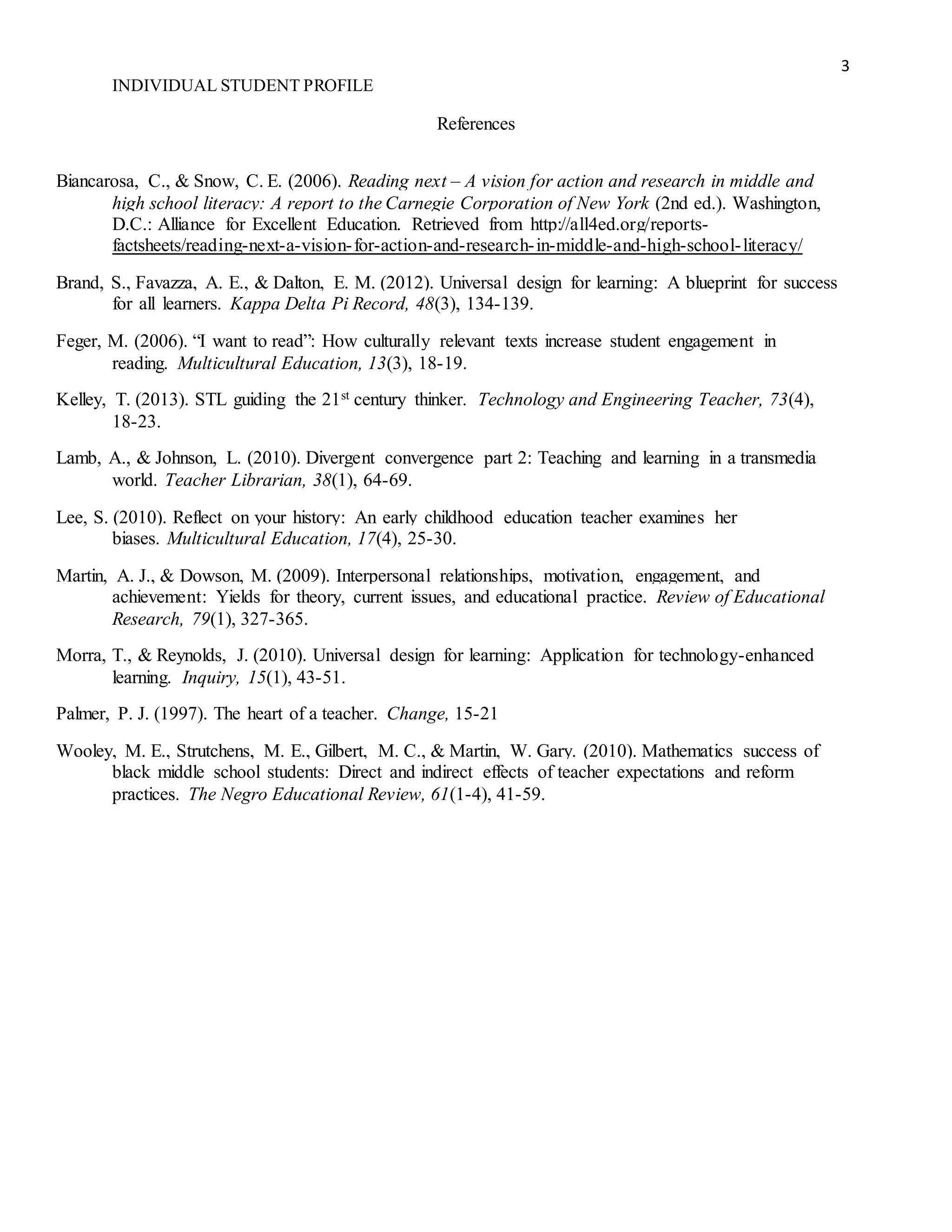 Individual Student Profile | DOCX