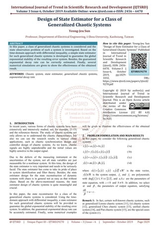 Design of State Estimator for a Class of Generalized Chaotic Systems | PDF