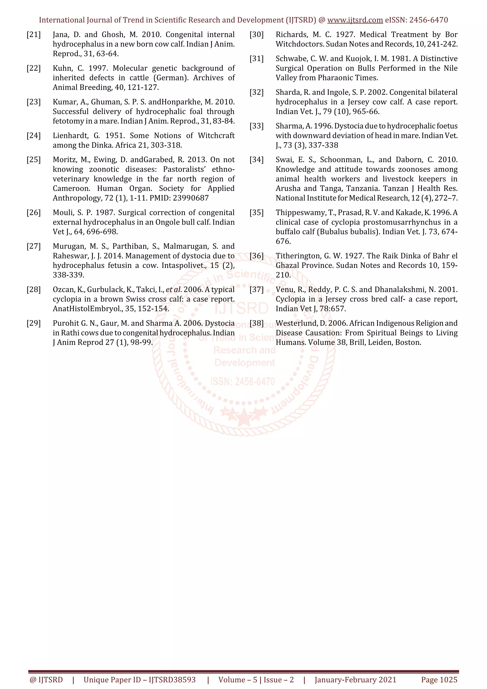 Dystocia Due to Multiple Craniofacial Fetal Anomalies in Nilotic Zebu ...