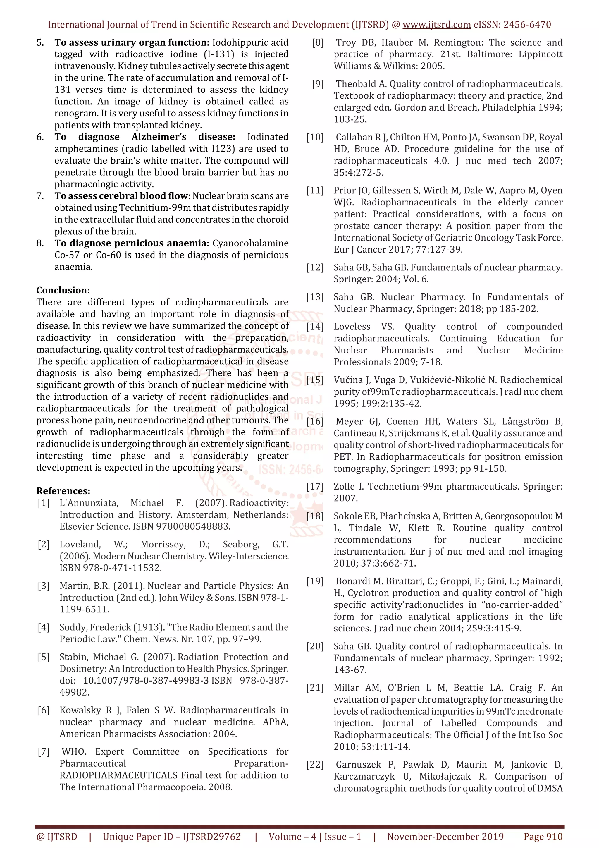 Illustrative Review on Radiopharmaceuticals | PDF