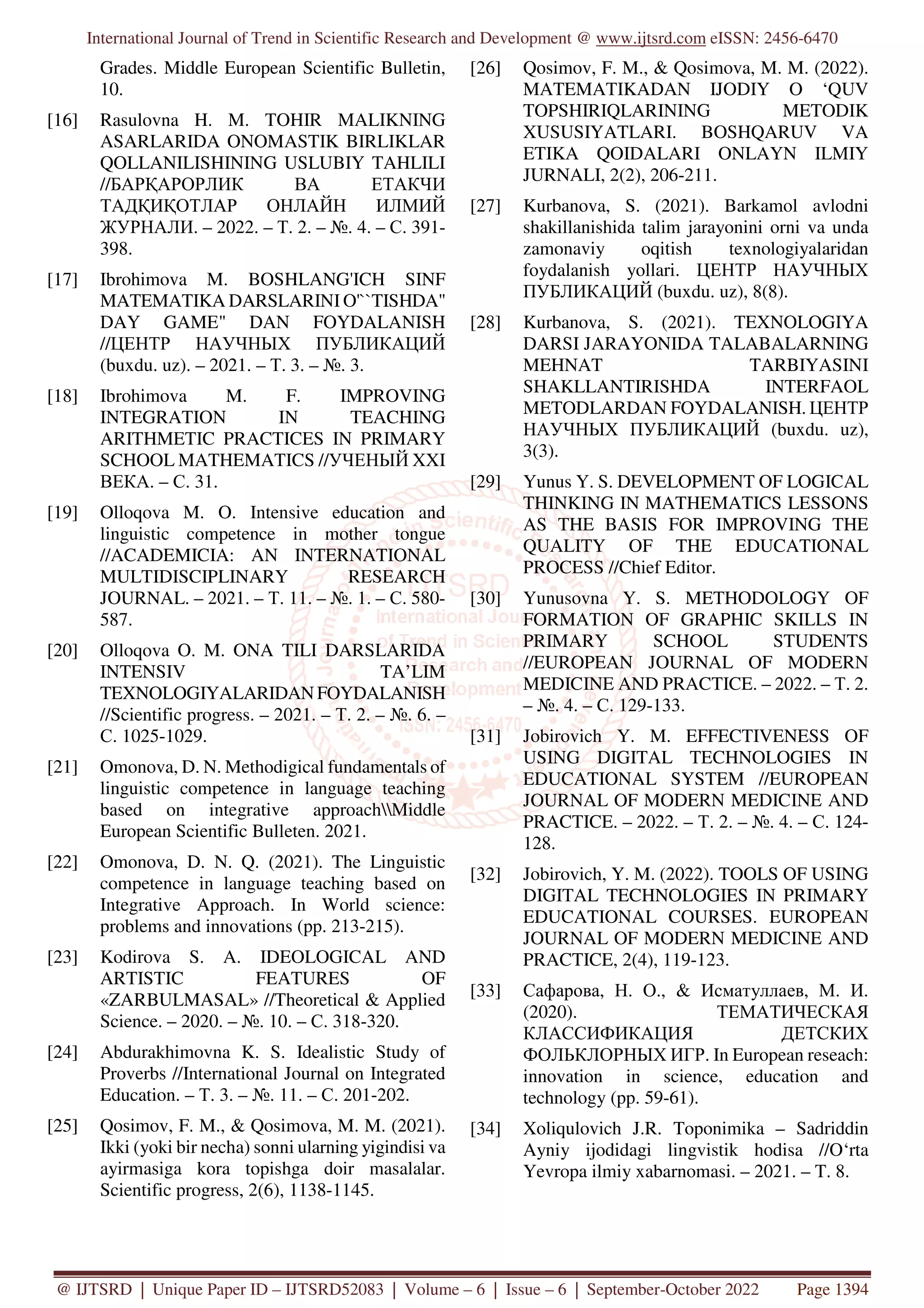 Methodology of Teaching Examples of Ethnopedagogy in Mother Language ...
