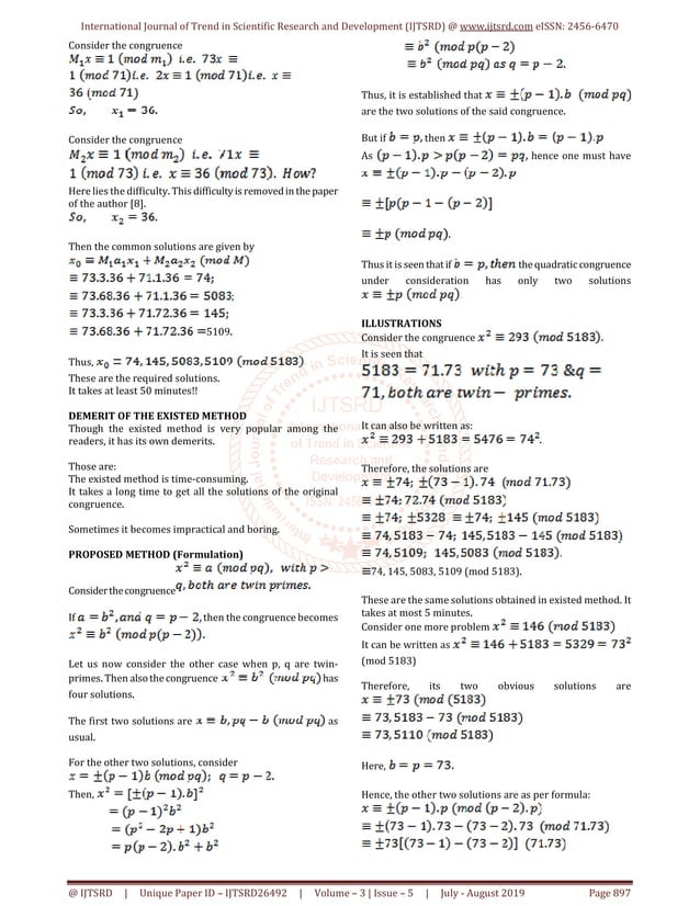 RP 105 Formulation of Standard Quadratic Congruence of Composite ...