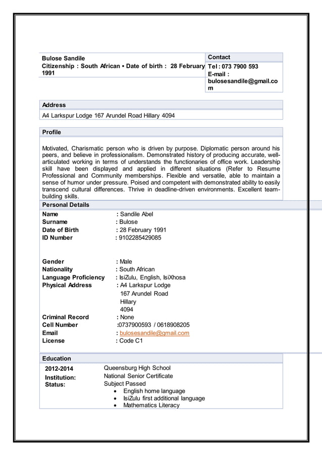 SANDILE BLOSE CV 5 | PDF