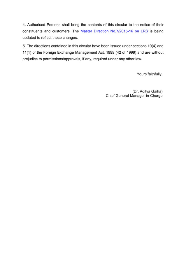 RBI Circular on LRS (Liberalized Remittance Scheme) | PDF | Business ...