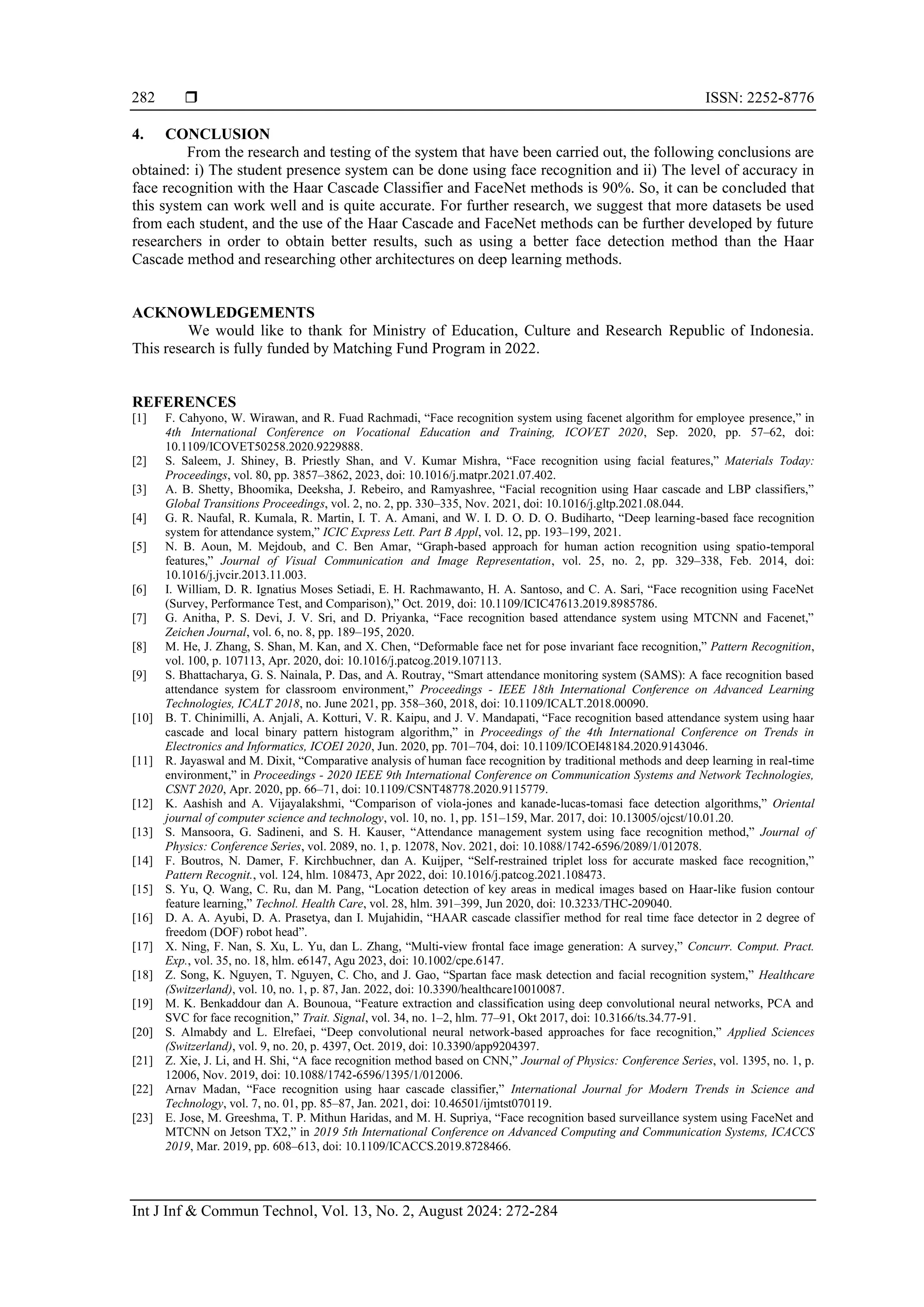 Face recognition using haar cascade classifier and FaceNet (A case ...
