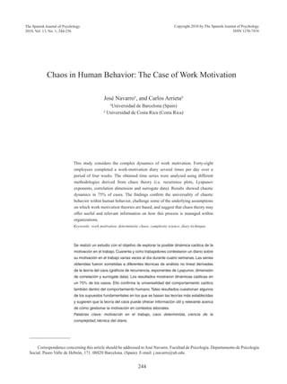 chaos in human behaviour, the case of work motivation | PDF