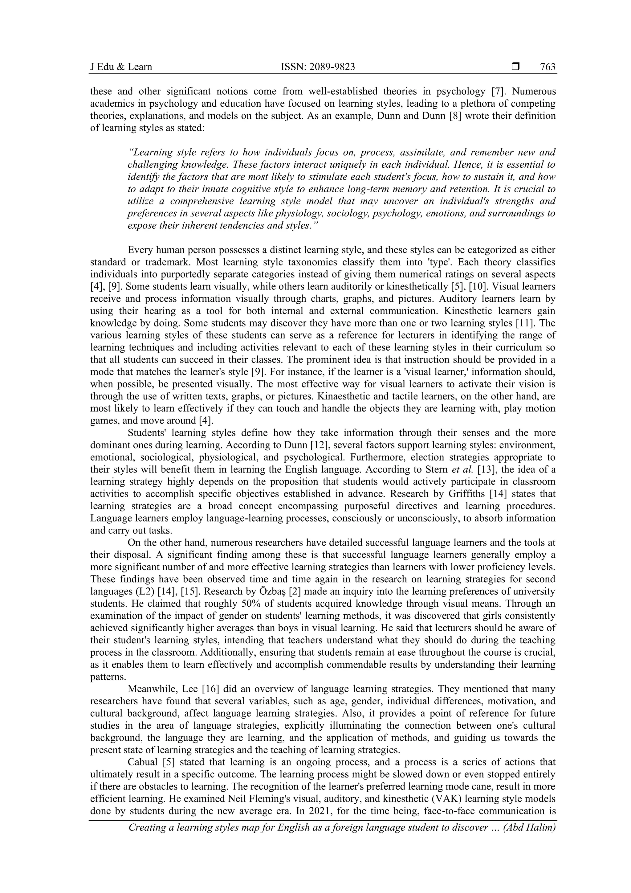 Creating a learning style map for English as a foreign language student to discover effective ...