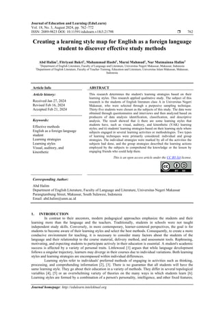 Creating a learning style map for English as a foreign language student ...