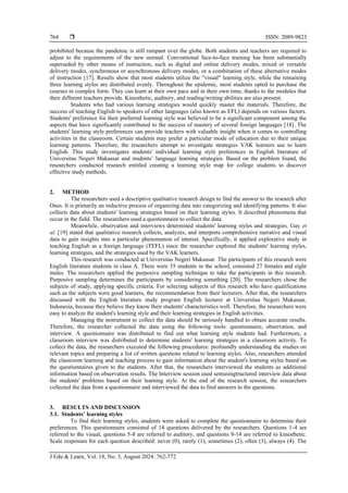 Creating a learning style map for English as a foreign language student to discover effective ...