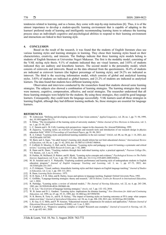 Creating a learning style map for English as a foreign language student to discover effective ...