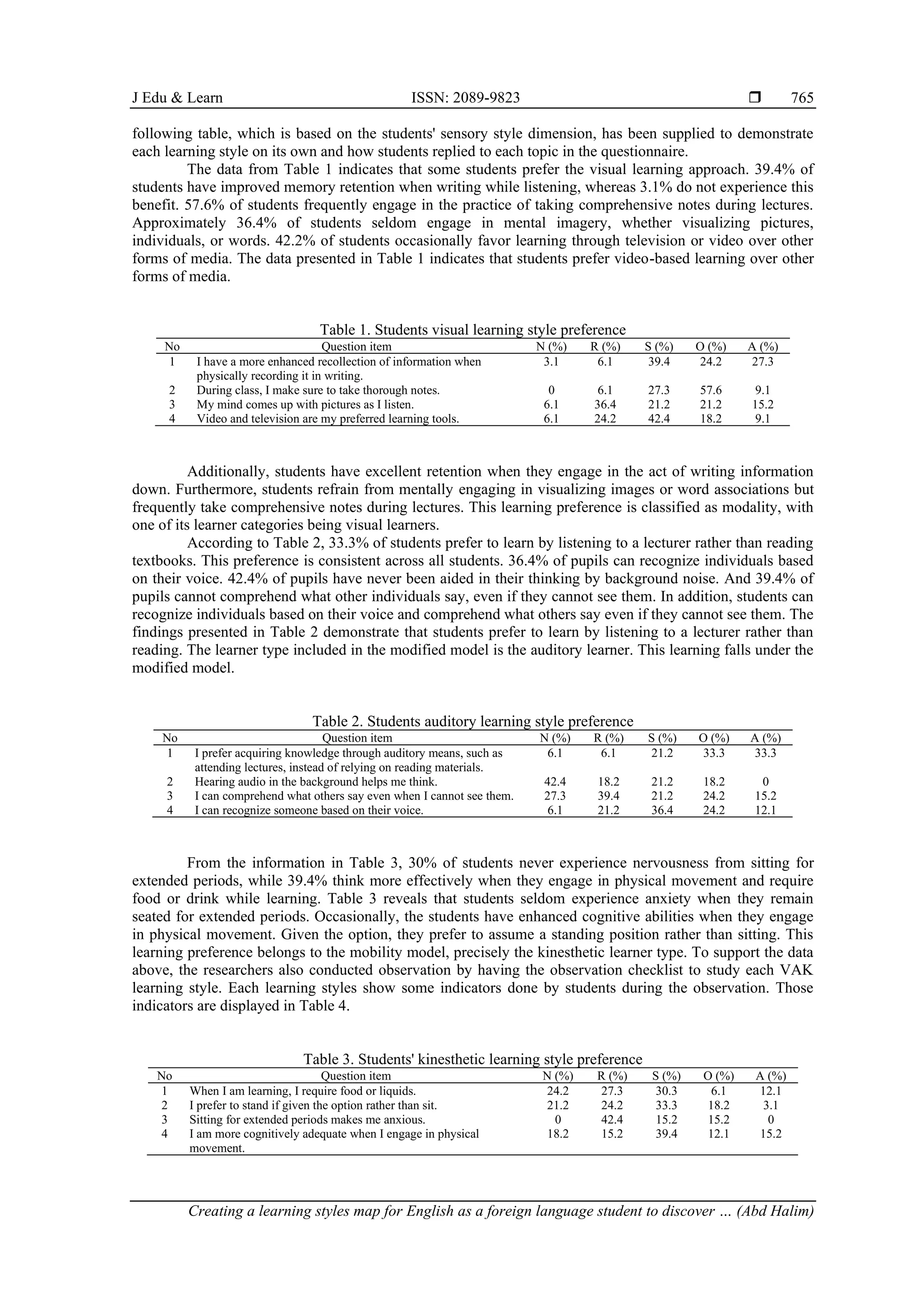 Creating a learning style map for English as a foreign language student to discover effective ...