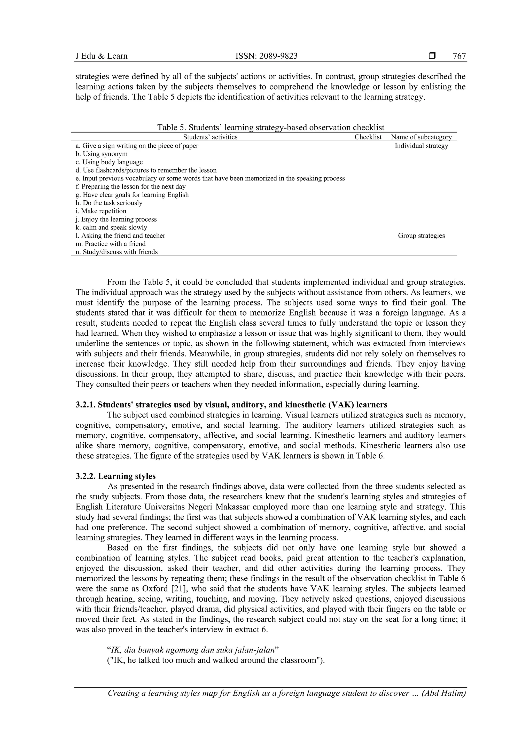 Creating a learning style map for English as a foreign language student ...