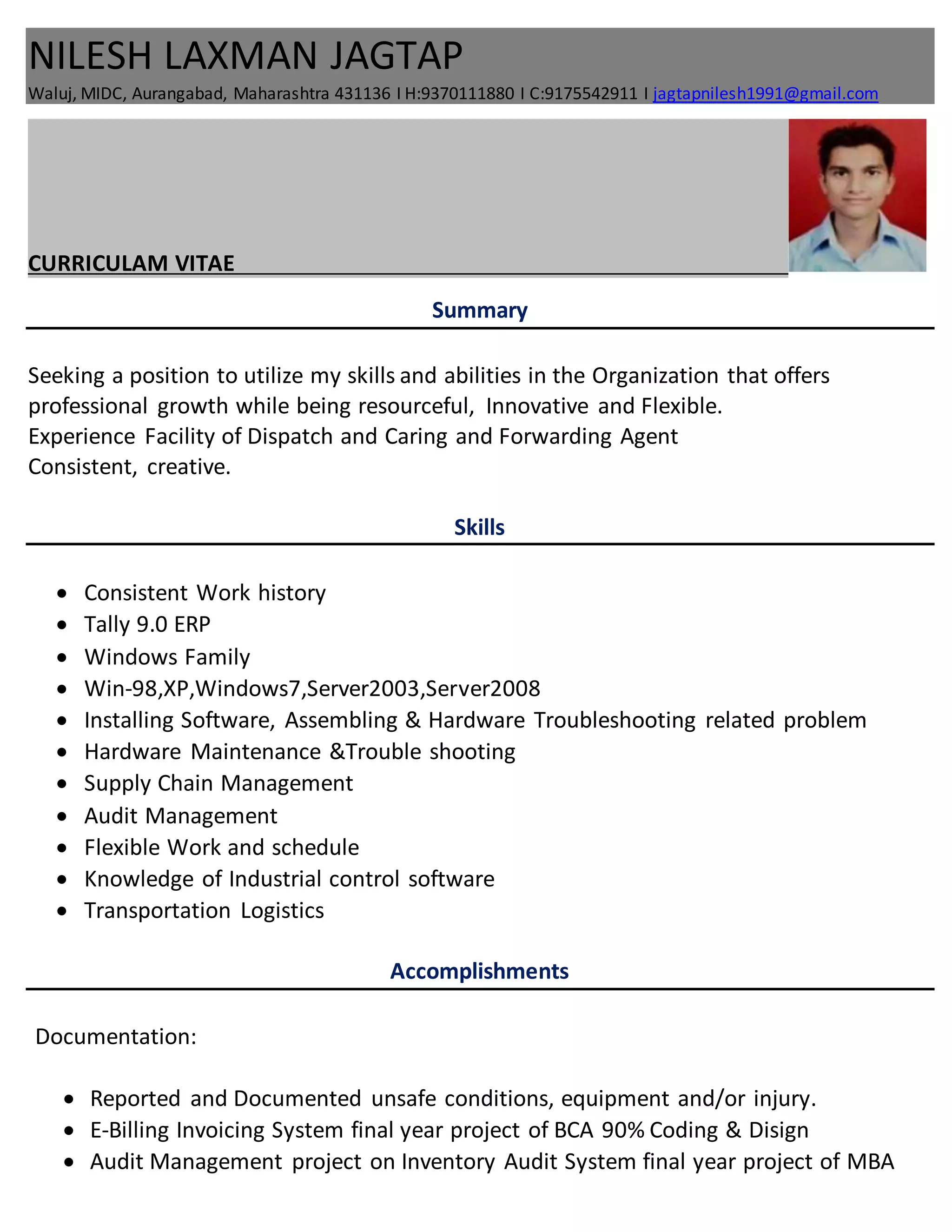 NILESH LAXMAN JAGTAP | DOCX | Logistics | Business