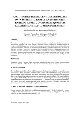 ARCHITECTING INTELLIGENT DECENTRALIZED DATA SYSTEMS TO ENABLE ANALYTICS WITH ENTROPY-AWARE ...