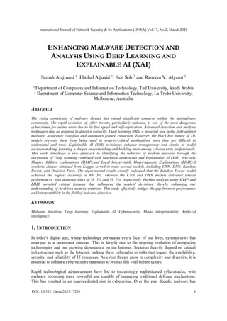 ENHANCING MALWARE DETECTION AND ANALYSIS USING DEEP LEARNING AND EXPLAINABLE AI (XAI) | PDF