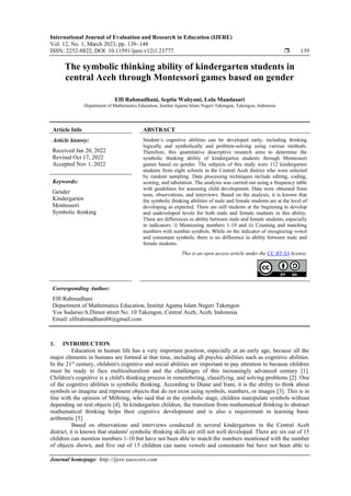 The symbolic thinking ability of kindergarten students in central Aceh ...