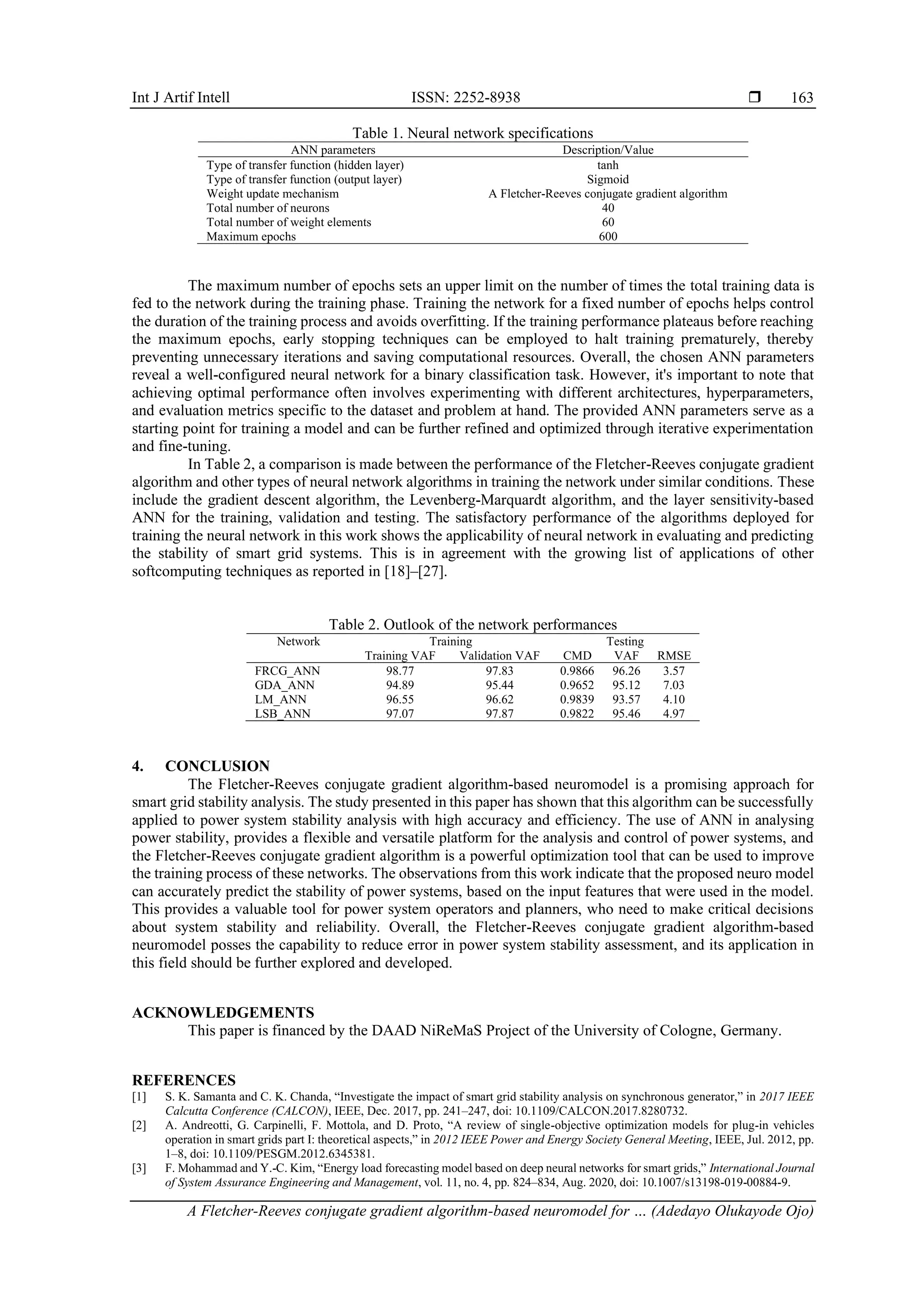 A Fletcher-Reeves conjugate gradient algorithm-based neuromodel for smart grid stability ...